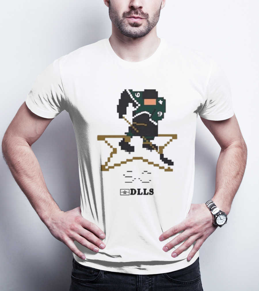Dallas Stars DLLS 16 Bit Pixel Art Hockey Player T-Shirt