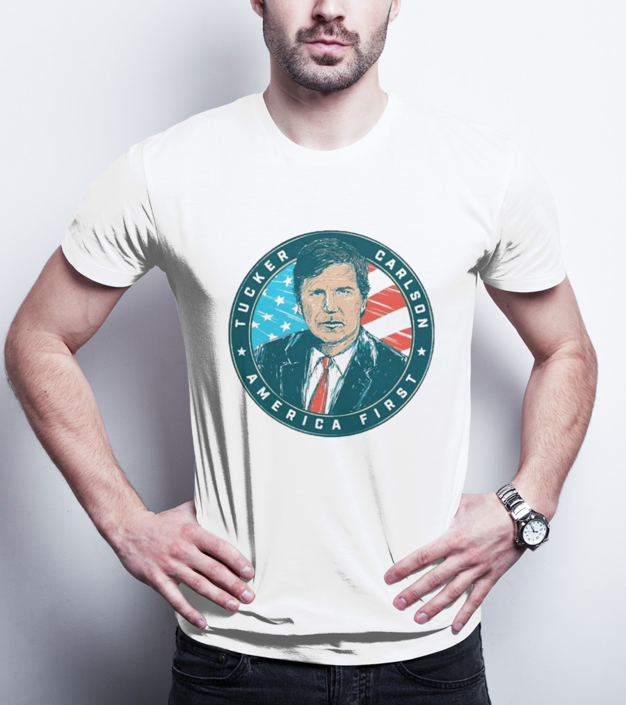 Tucker Carlson America First United States Flag Background T-Shirt