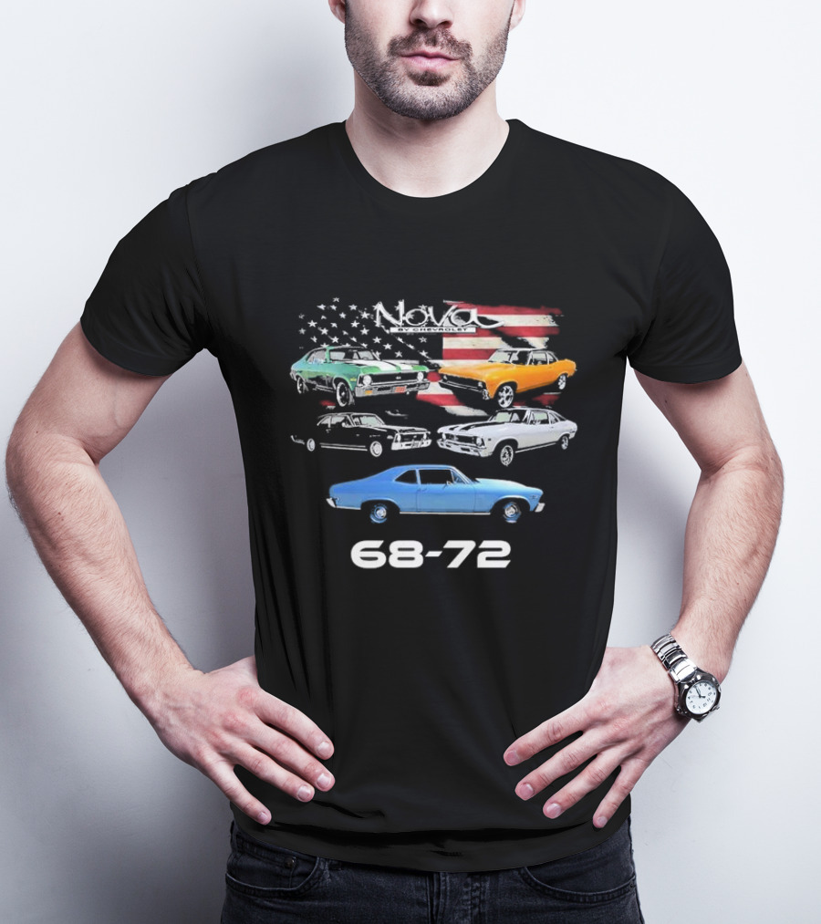 Nova By Chevrolet 68-72 American Flag Classic Cars T-Shirt