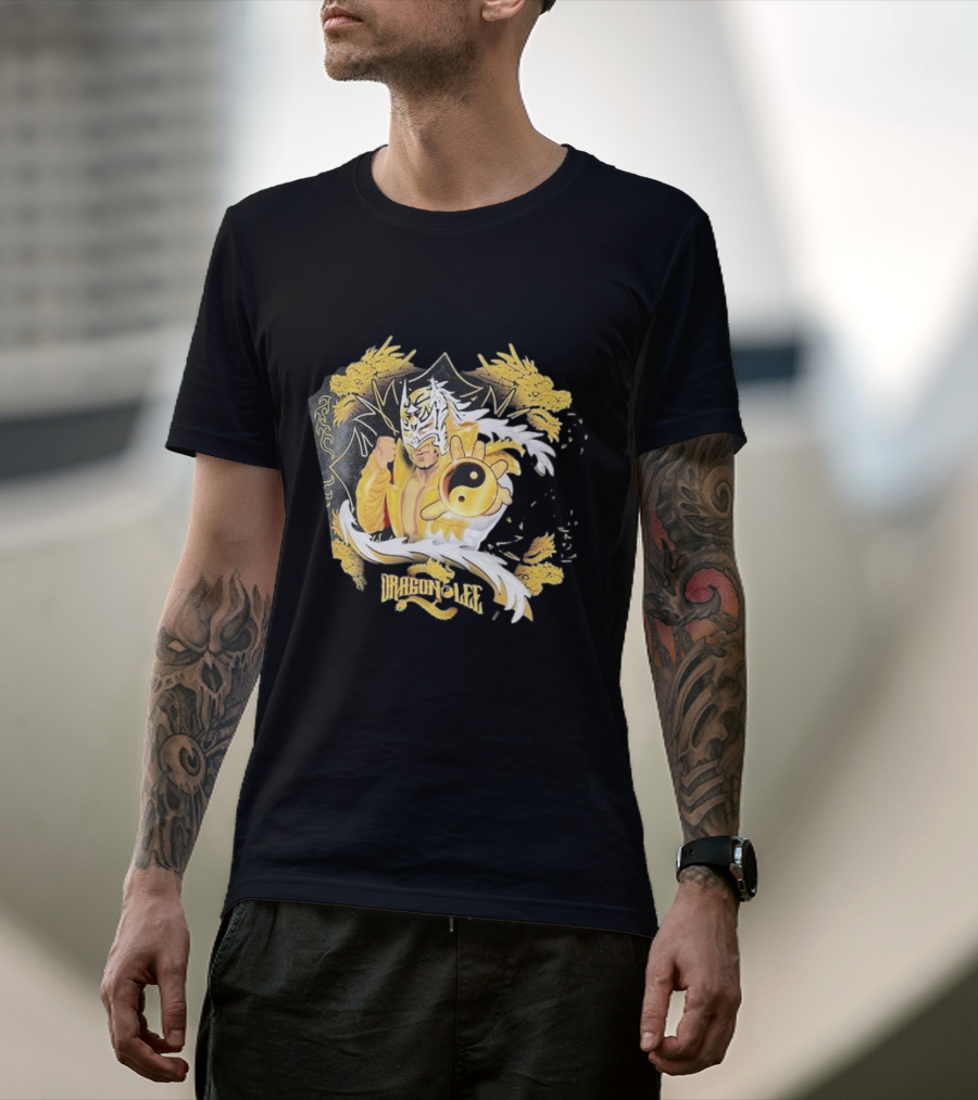 Dragon Lee Superstar Masked Wrestler Yin Yang Golden Dragon T-Shirt