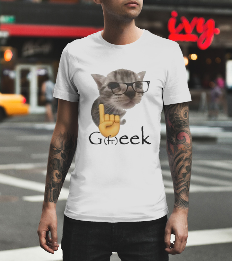 Goofy Ahhs Geek Cat Meme With Glasses And Emoji Finger T-Shirt