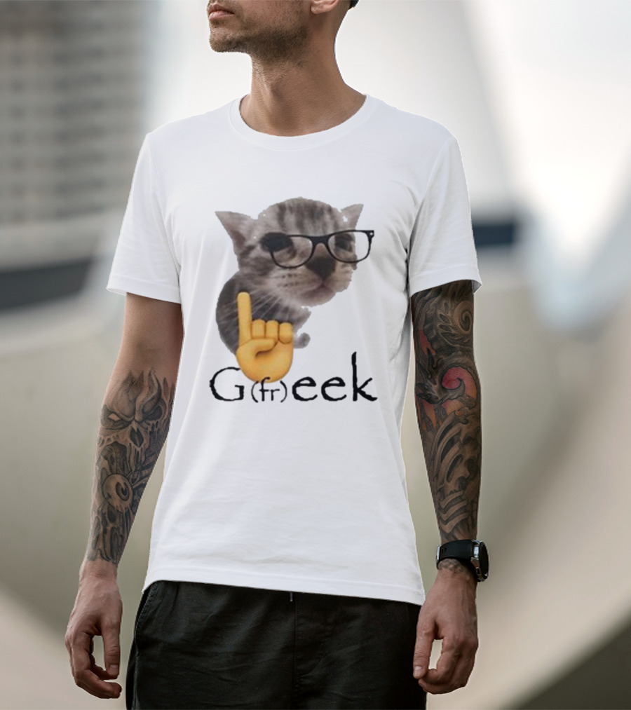 Goofy Ahhs Geek Cat Meme With Glasses And Emoji Finger T-Shirt