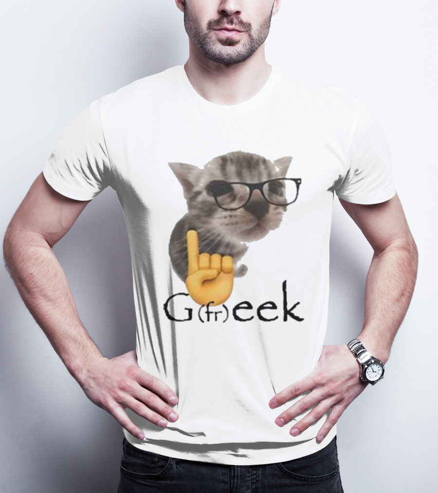 Goofy Ahhs Geek Cat Meme With Glasses And Emoji Finger T-Shirt