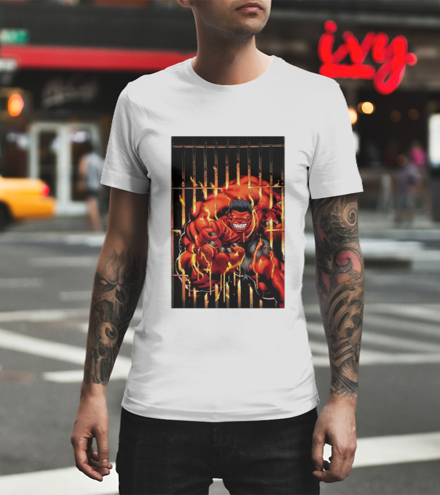 Marvel Red Hulk Escaping Fiery Cage T-Shirt