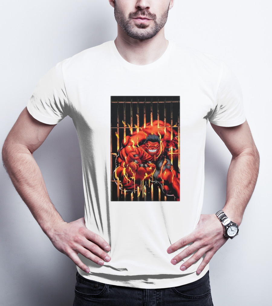 Marvel Red Hulk Escaping Fiery Cage T-Shirt