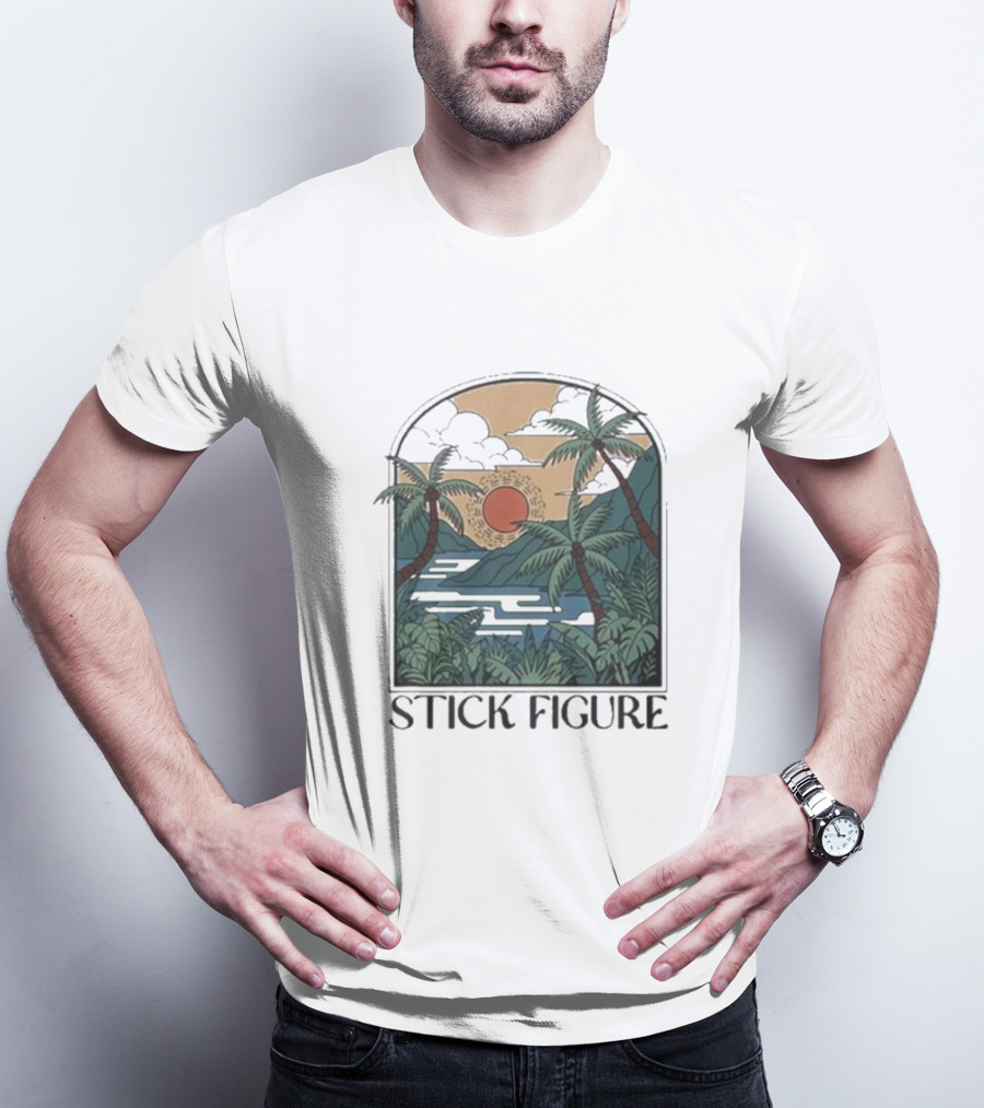 Stick Figure Tropical Sunset Paradise T-Shirt