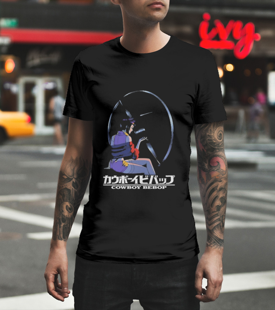 Cowboy Bebop Anime Character Sitting With Reflective Circular Background T-Shirt