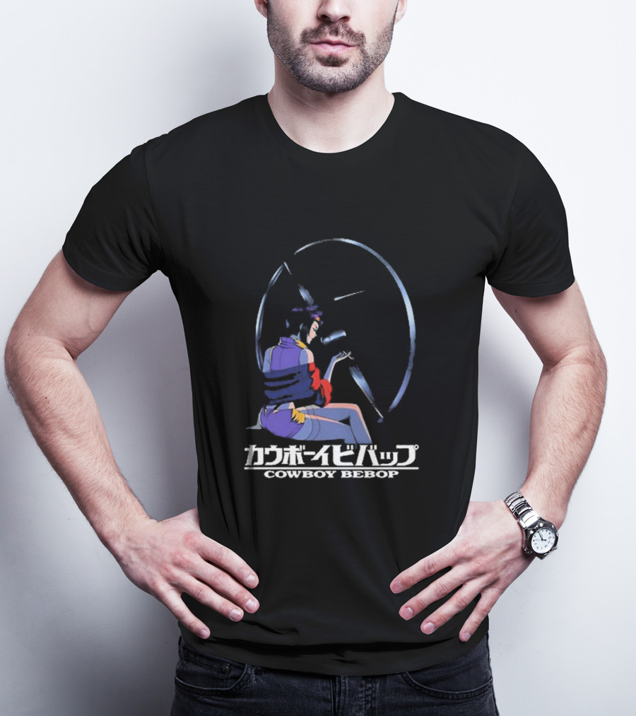 Cowboy Bebop Anime Character Sitting With Reflective Circular Background T-Shirt