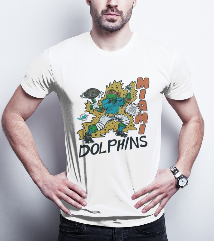 TMNT Michelangelo Miami Dolphins Crossover Comic T-Shirt