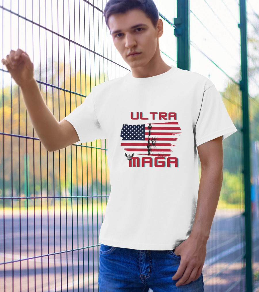 Ultra Maga American Flag With Statue Of Liberty And Eagle T-Shirt