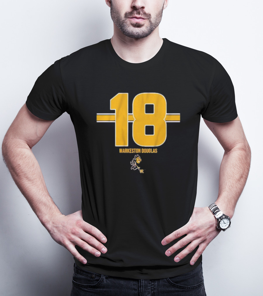 Markeston Douglas 18 Stripe ASU Football With Sun Devil Mascot T-Shirt
