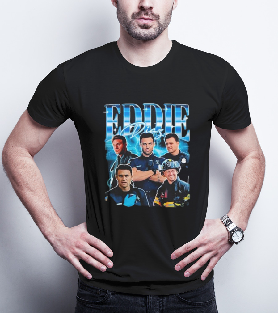 Eddie Diaz Retro 90s Vintage Firefighter Crew T-Shirt