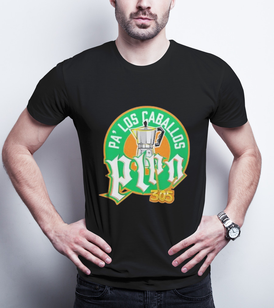 Lebatardaf Pipo Cafecito Pa’ Los Caballos 305 Moka Pot Logo Iconic Miami Culture T-Shirt