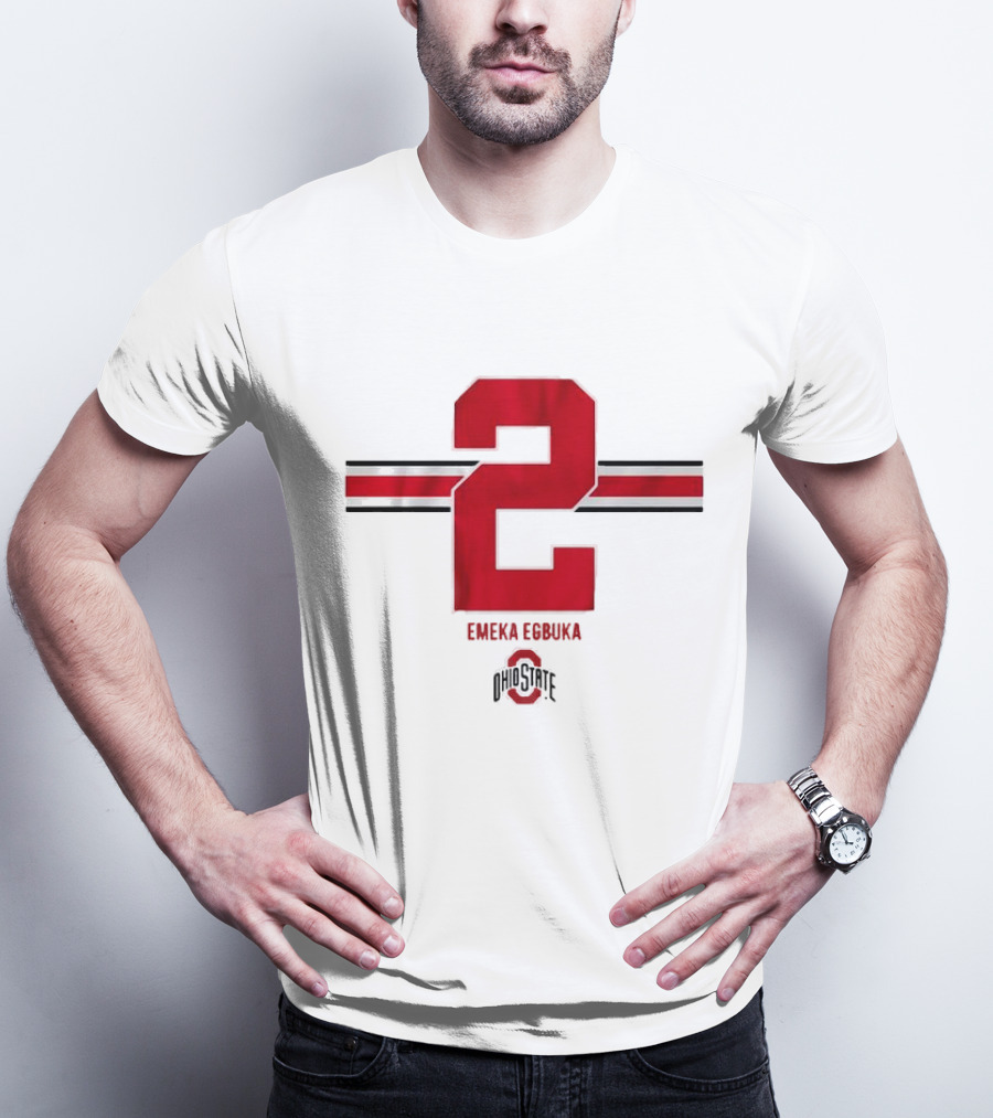 Emeka Egbuka Ohio State Football Number 2 Red Stripe T-Shirt