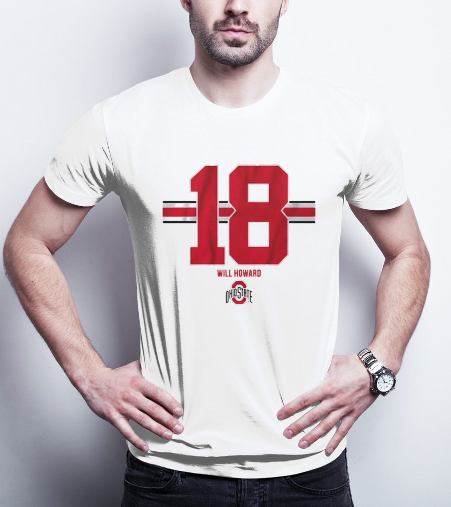 Ohio State Buckeyes Football Will Howard 18 Ohio State Logo Stripe T-Shirt