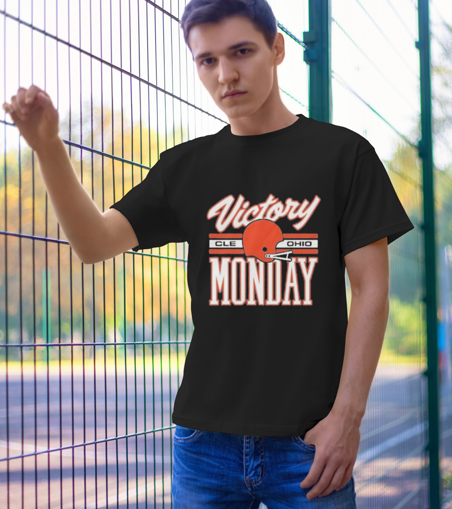 Victory Monday Cle Ohio Football Helmet T-Shirt