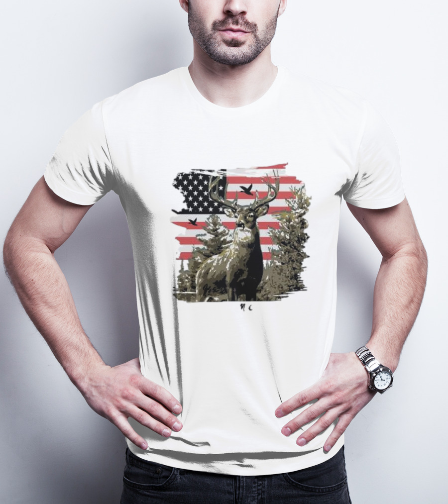 American Buck Cardin Mccoy Deer Forest Flag Scene T-Shirt