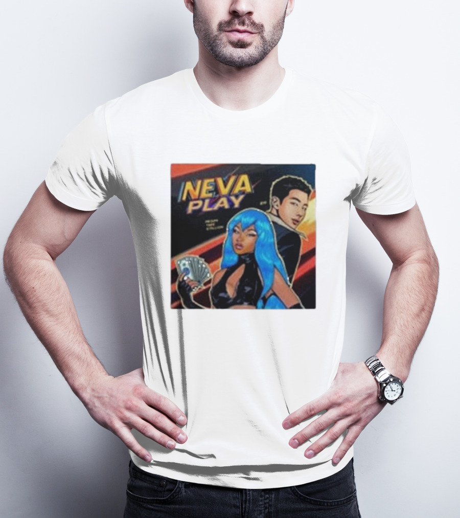 Megan Thee Stallion Neva Play Comic Style Artwork With Blue-Haired Character And Cards T-Shirt