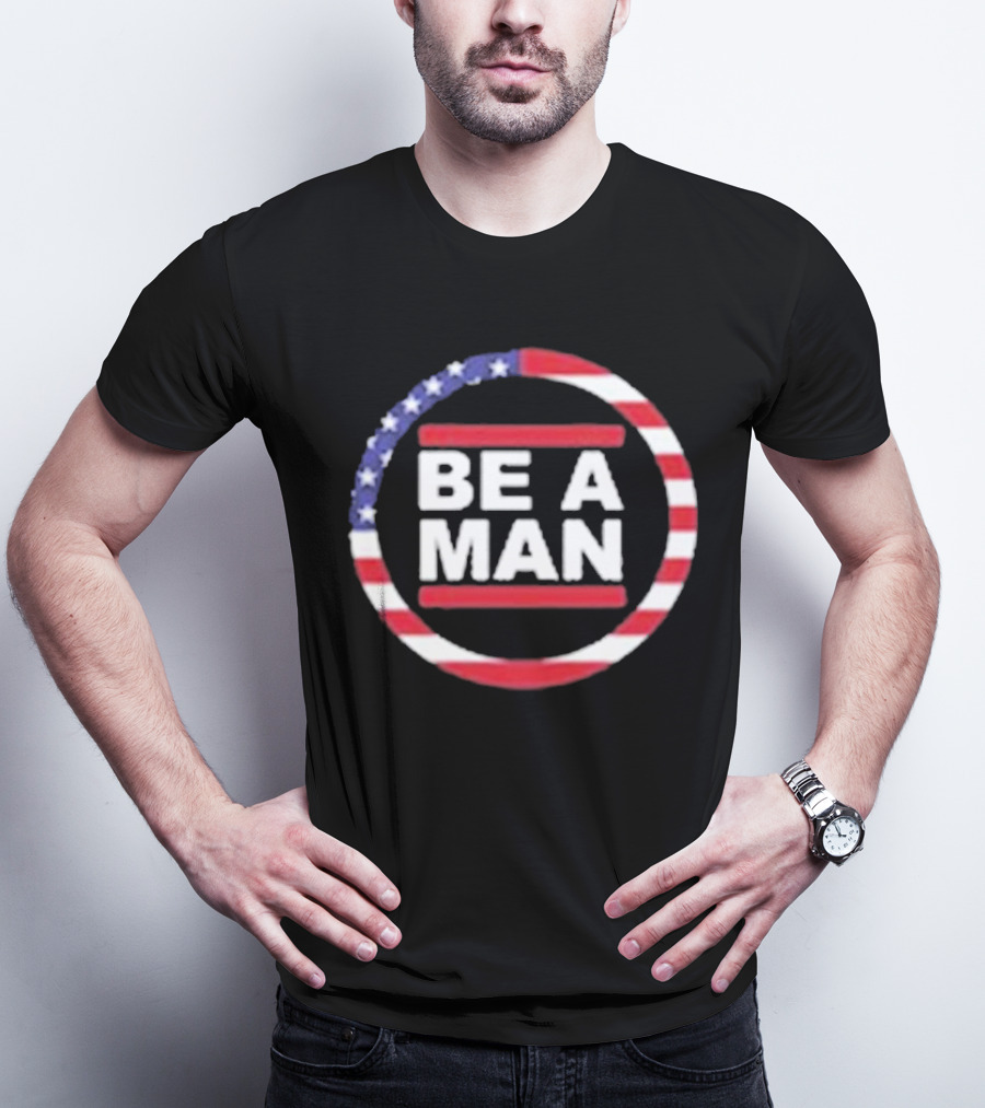 Boston Be A Man Patriotic Circle With American Flag Stripes T-Shirt