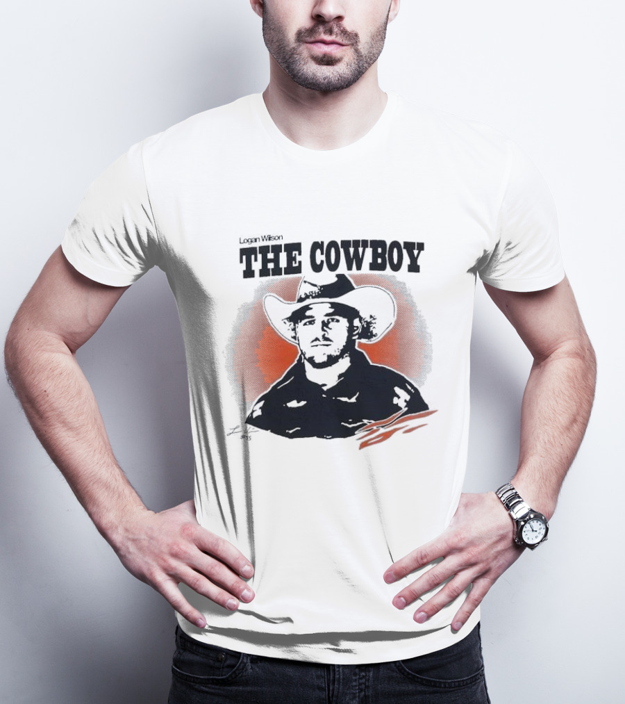Logan Wilson The Cowboy Signature Art With Western Hat And Orange Backdrop T-Shirt