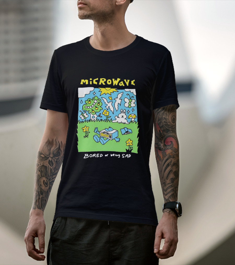 Microwave Bored Of Being Sad Colorful Cartoon Landscape With Sun And Bunny T-Shirt