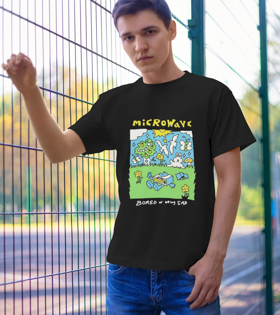 Microwave Bored Of Being Sad Colorful Cartoon Landscape With Sun And Bunny T-Shirt