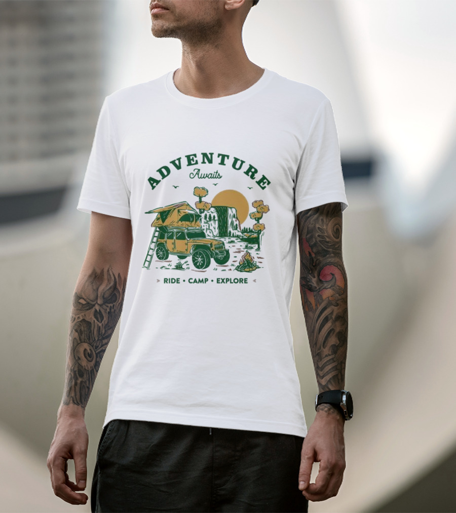 Adventure Awaits Ride Camp Explore Jeep Camping Scene T-Shirt