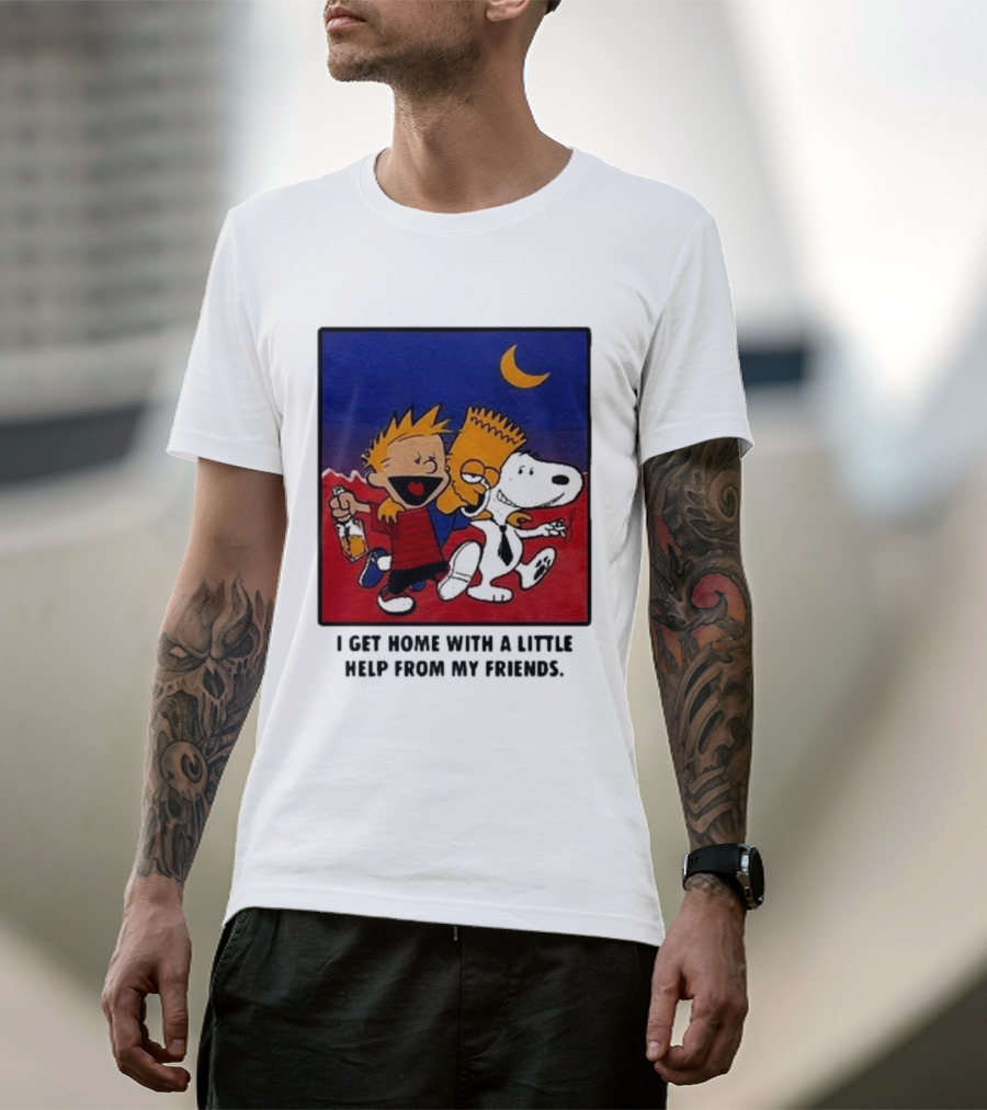 Criminal Simpsons Snoopy And Friends Get Home With A Little Help Under Moon T-Shirt