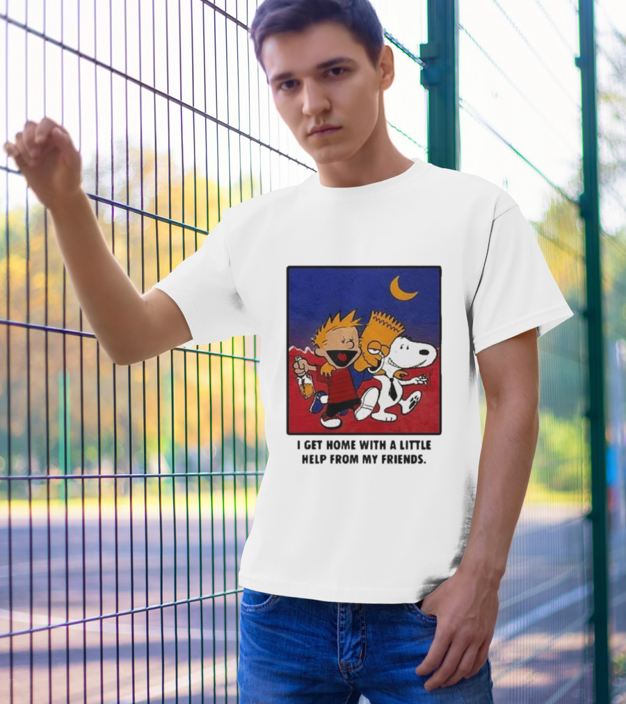 Criminal Simpsons Snoopy And Friends Get Home With A Little Help Under Moon T-Shirt
