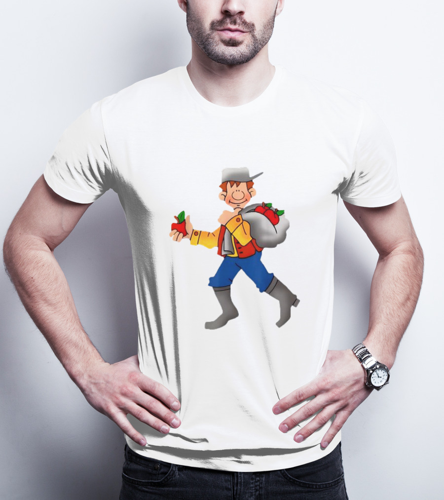 Johnny Appleseed Cartoon Character With Apple Backpack T-Shirt