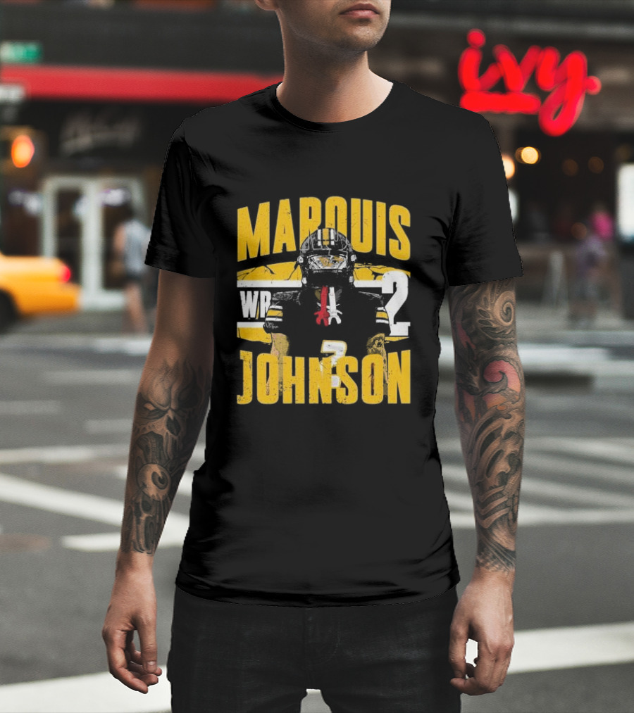 Marquis Johnson WR 2 Football Player Black And Yellow T-Shirt