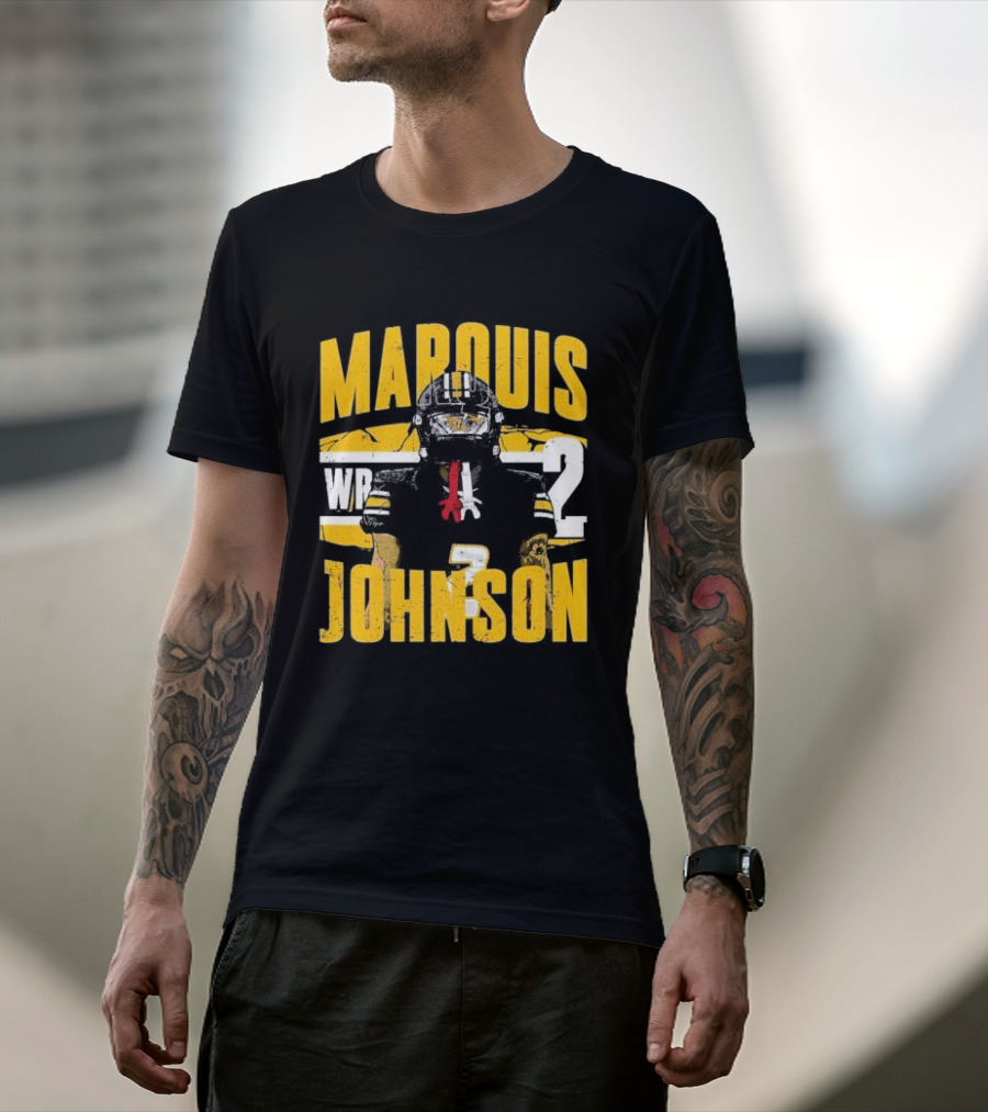 Marquis Johnson WR 2 Football Player Black And Yellow T-Shirt