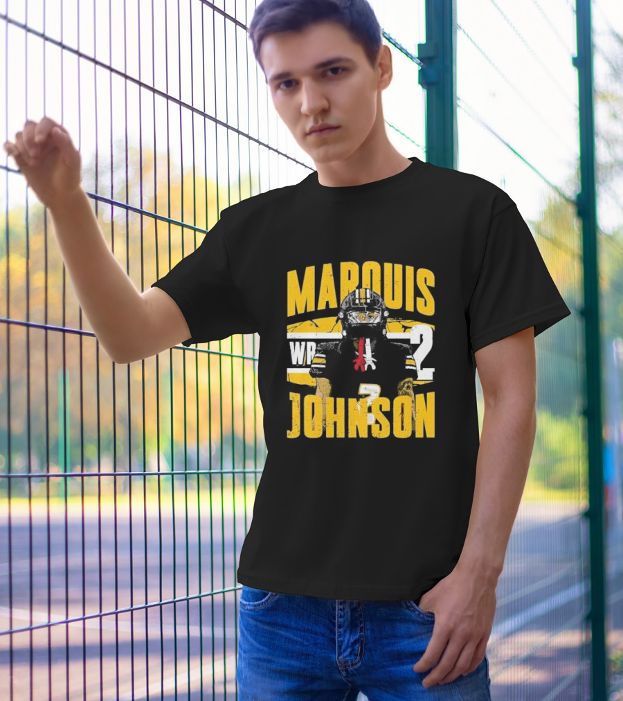 Marquis Johnson WR 2 Football Player Black And Yellow T-Shirt