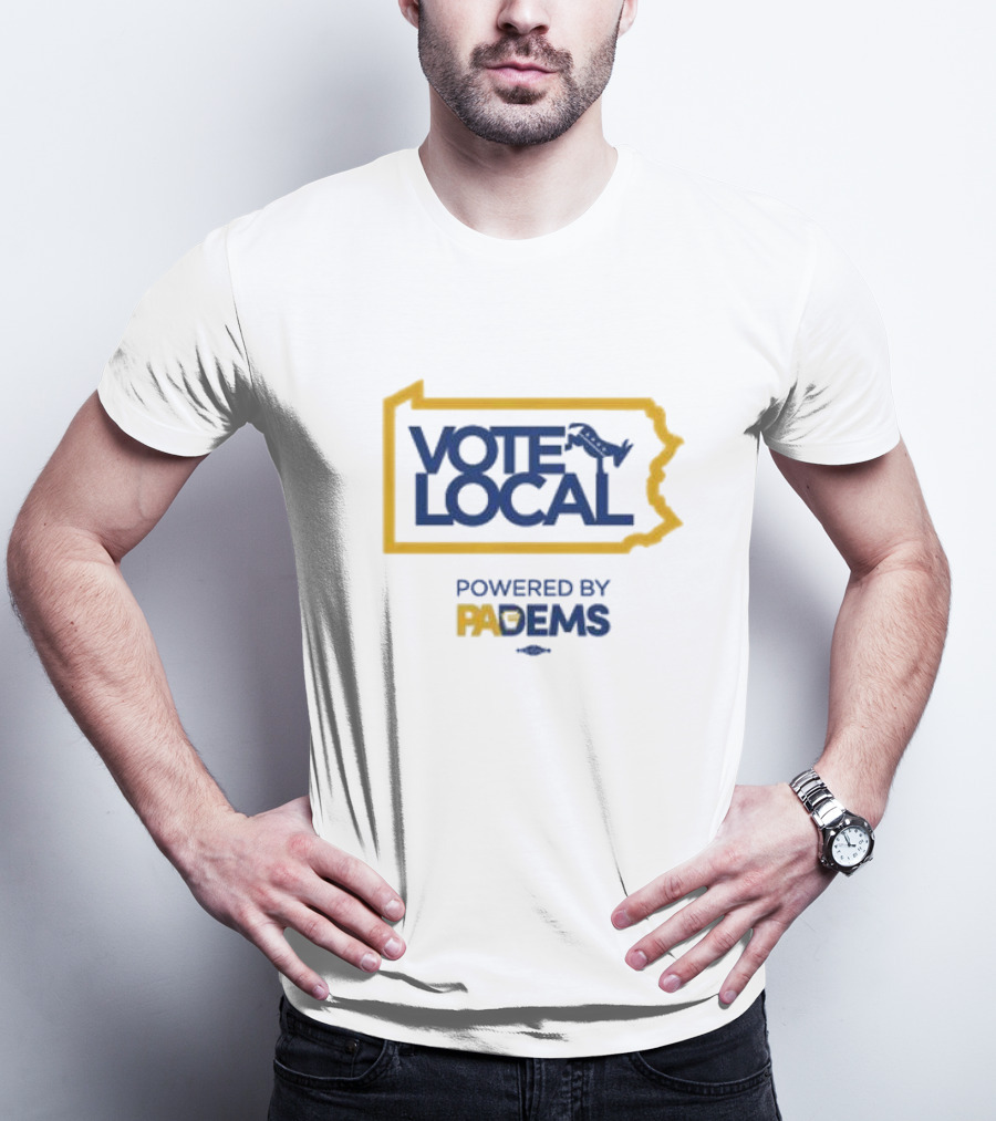 Vote Local Powered By PA Dems Map With Keystone And Donkey Motif T-Shirt