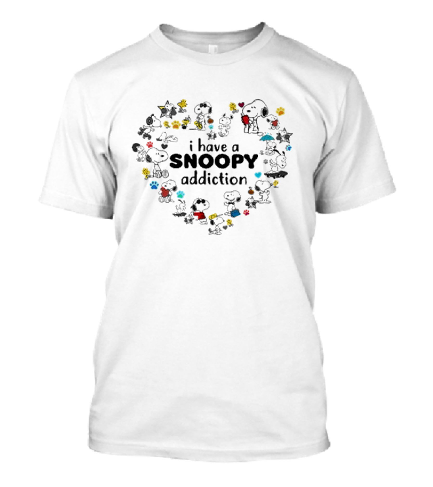 I Have A Snoopy Addiction With Colorful Paw Prints And Peanuts Characters T-Shirt