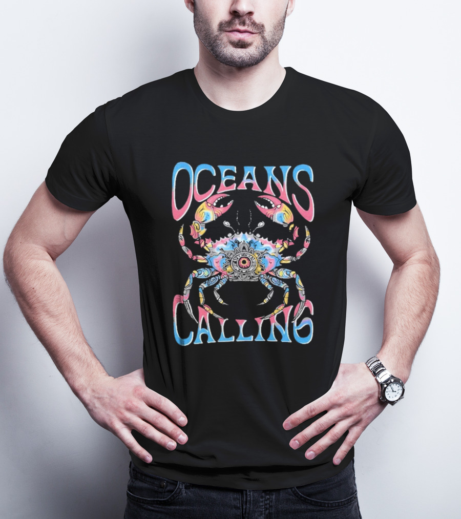 Oceans Calling Ocean City MD Psychedelic Crab T-Shirt