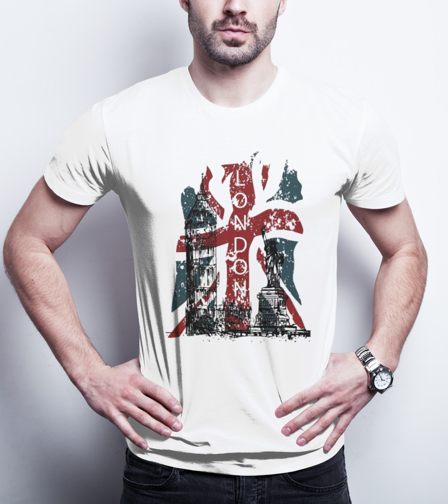 Retro London England Flag Big Ben Statue Liberty T-Shirt