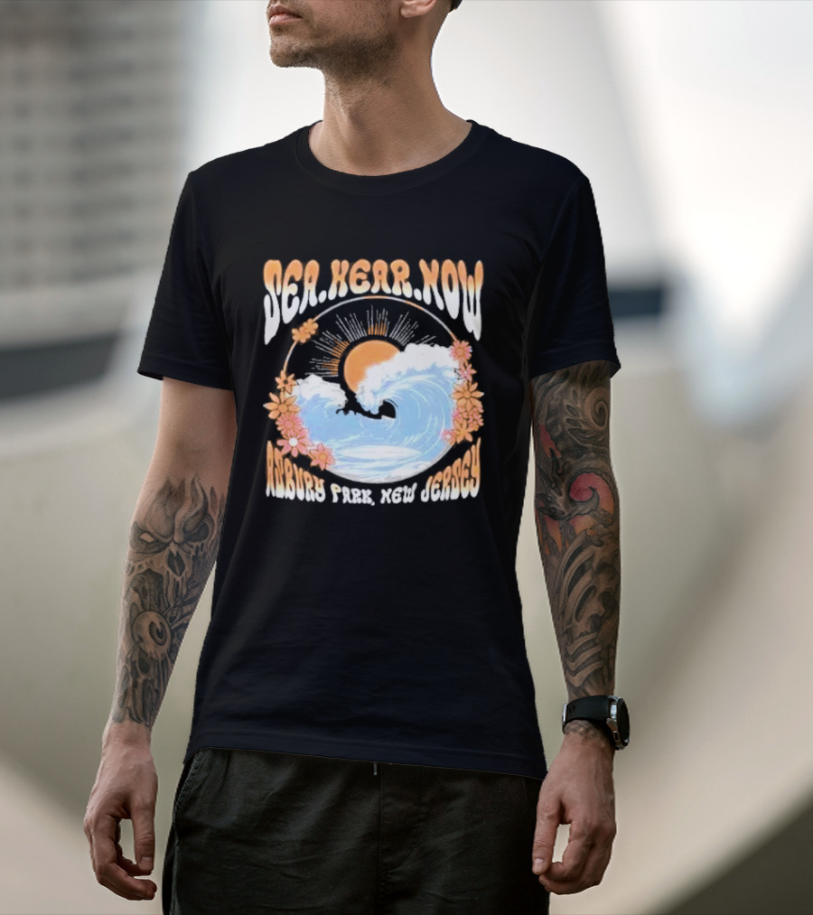 Sea Hear Now Asbury Park New Jersey Perfect Curl Fish And Anchor T-Shirt