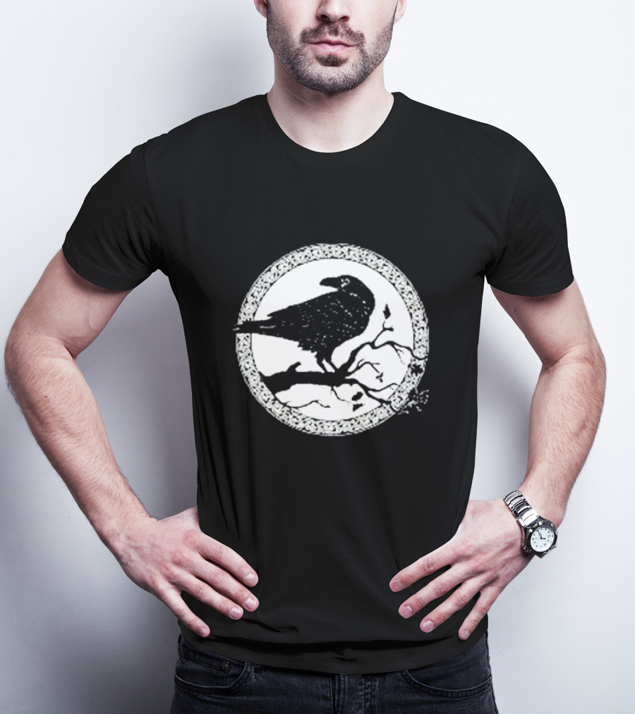 Viking Crow Celtic Norse Valhalla Odin Thor Raven On Branch Circle T-Shirt