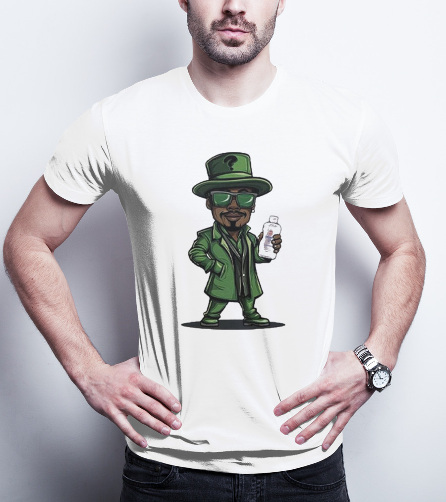 Little Diddler Holding Baby Oil In Green Outfit With Question Mark Hat T-Shirt