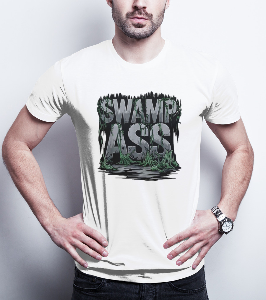 SWAMP ASS Moss-Covered Letters With Water And Grass T-Shirt