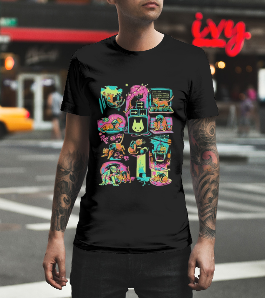 Stray Antics Extremely Normal Cat Quirky Adventure Vibrant Illustrations Playful Feline Escapades T-Shirt