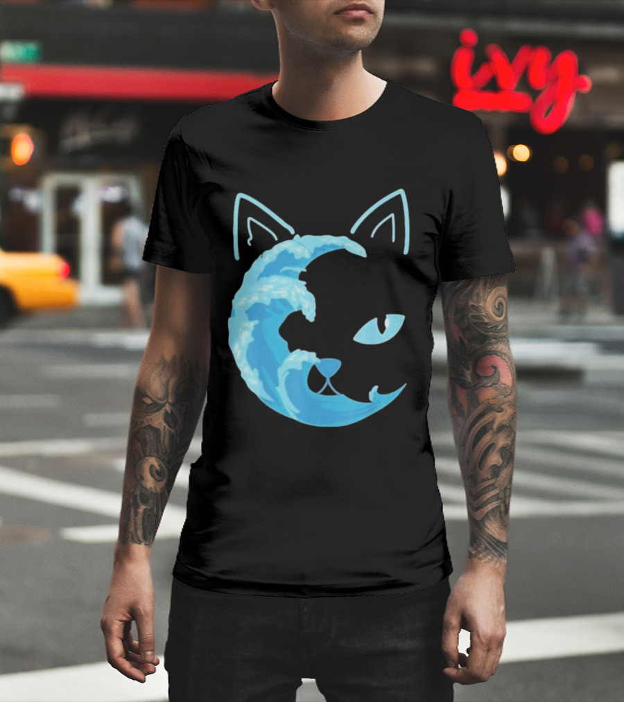 Cat Wave Face Blue T-Shirt