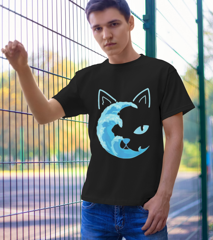 Cat Wave Face Blue T-Shirt