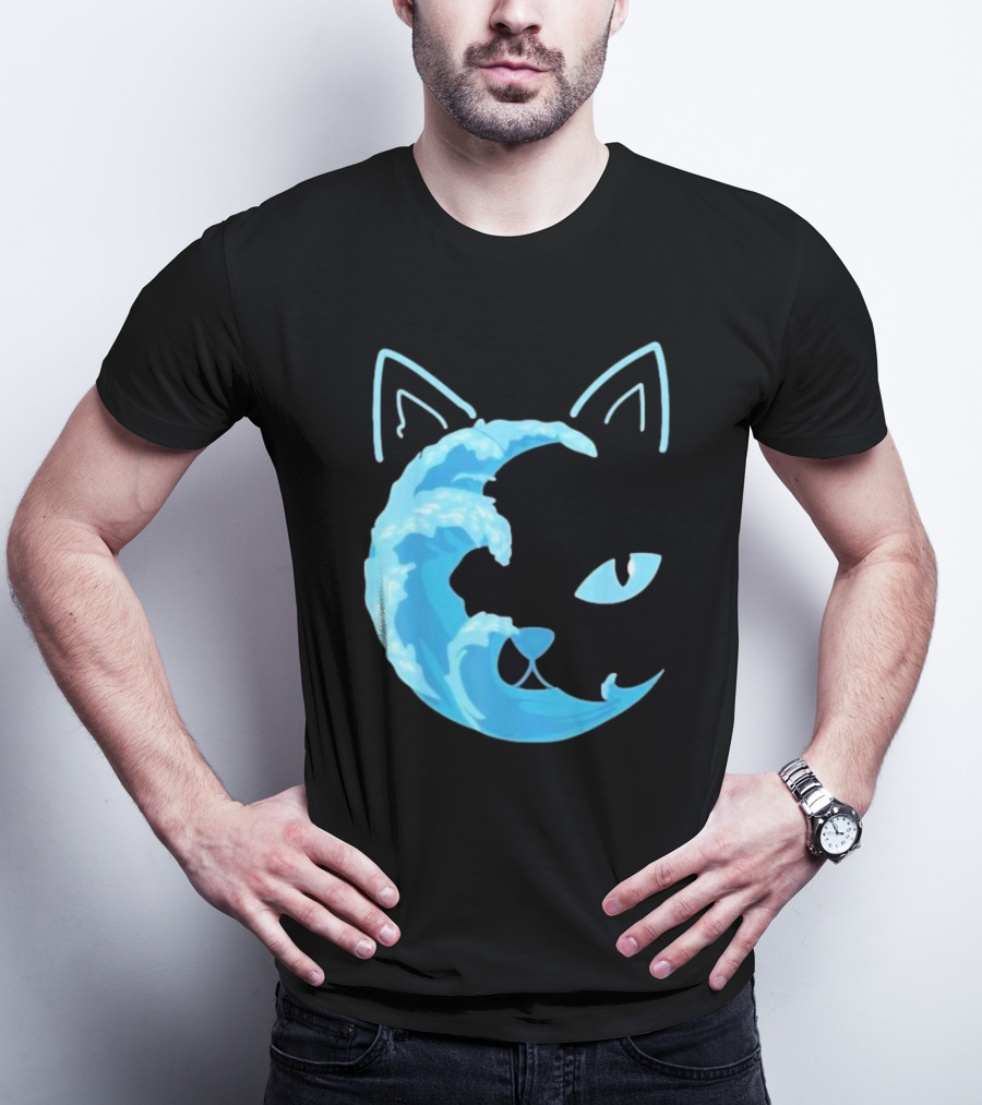 Cat Wave Face Blue T-Shirt