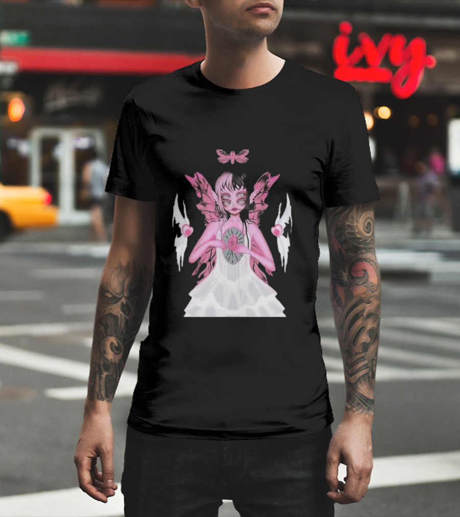 Melanie Martinez Portals Heart Pink Winged Character With Moth And Eyes T-Shirt