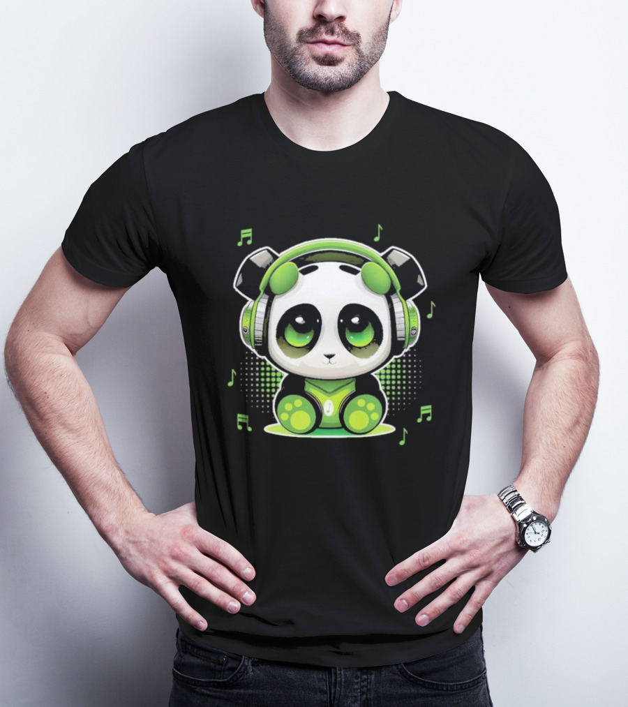 DJ Panda Headphones Music Notes Panda Vitrolinha T-Shirt
