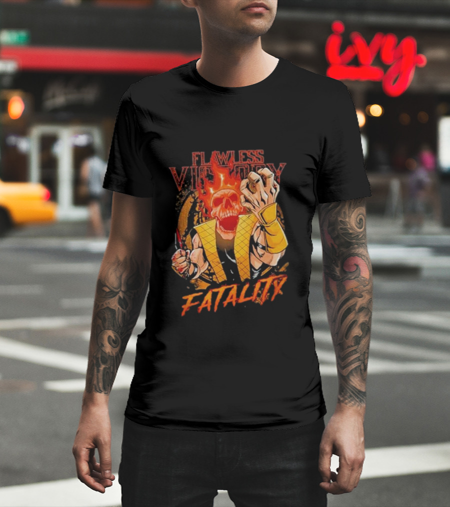 Mortal Kombat Flawless Victory Fatality Skull Flame T-Shirt