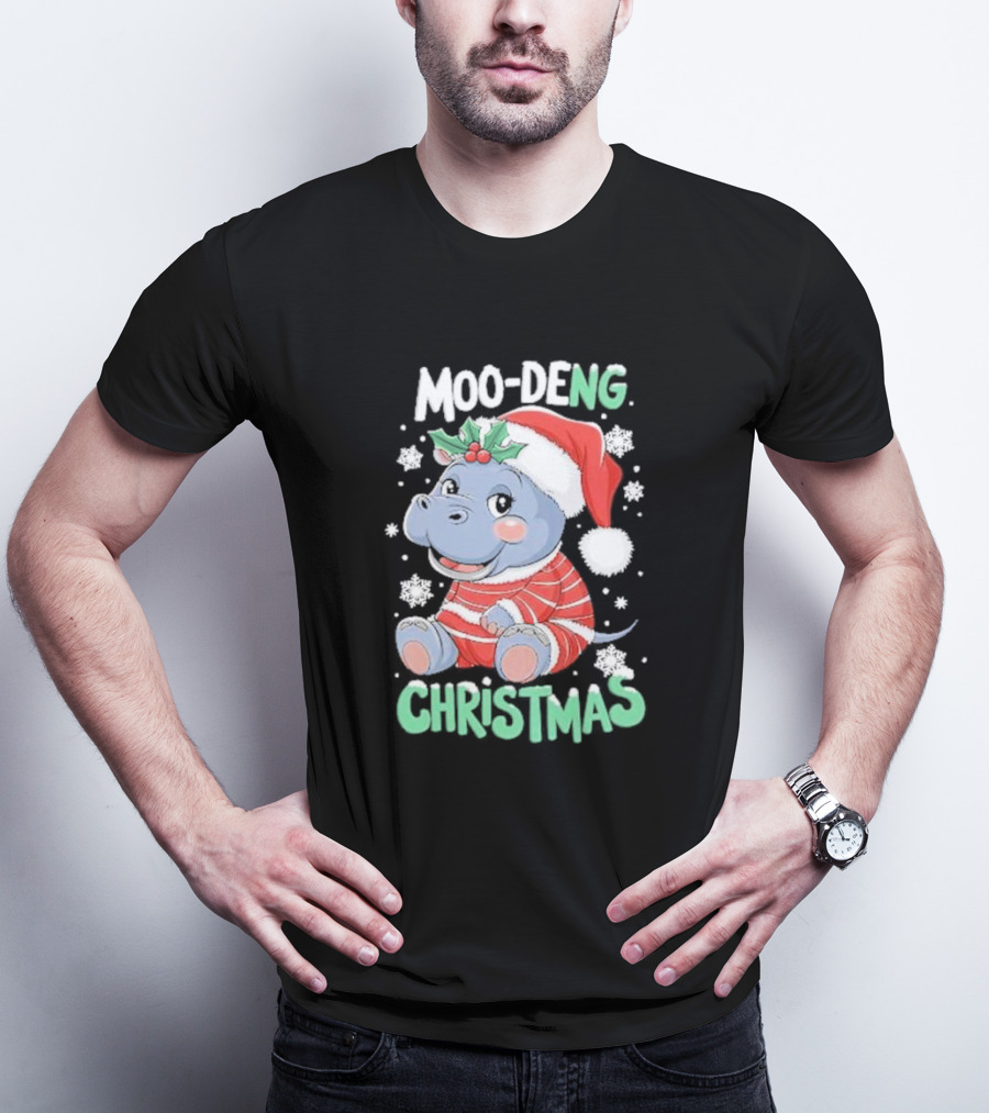 Moo-Deng Hippo Christmas Baby Pigmy Zoo Family T-Shirt