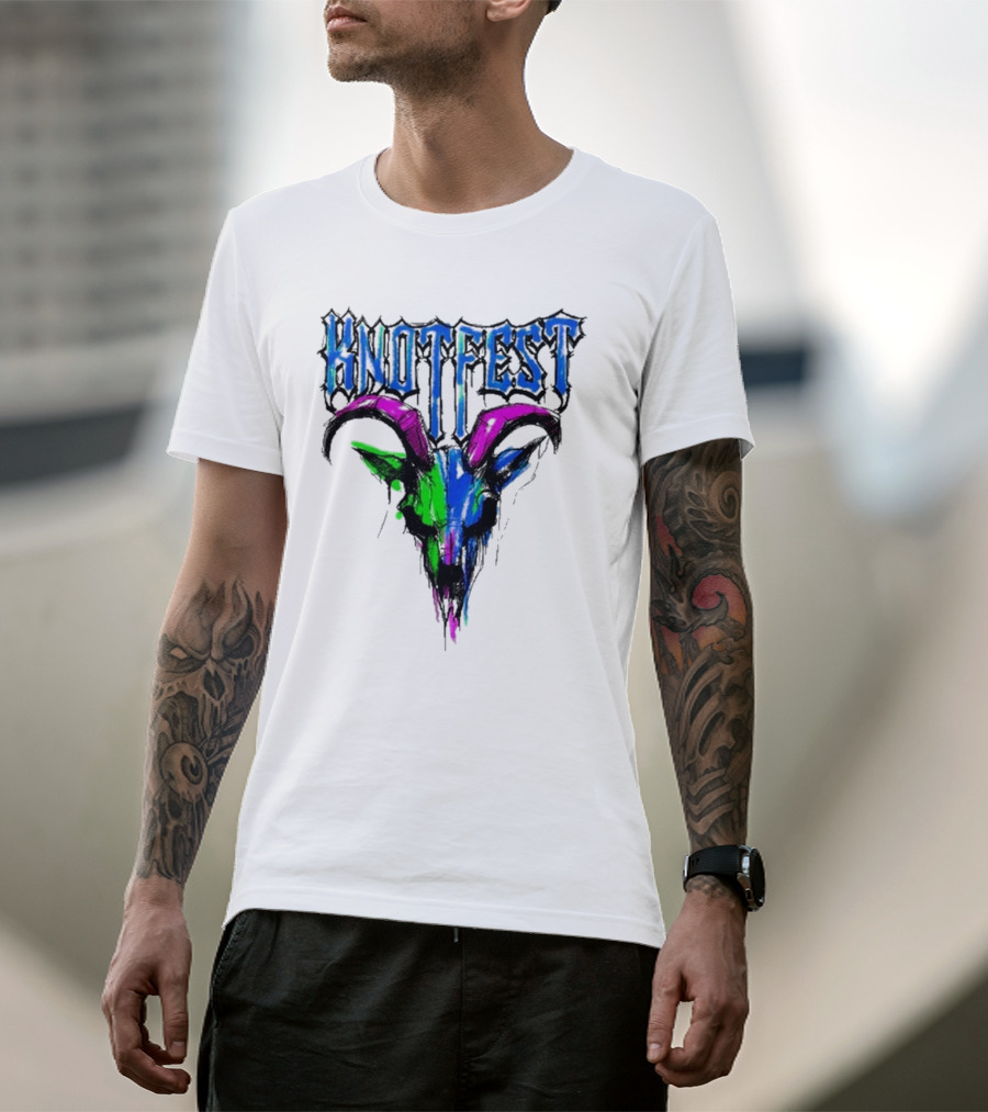 Knotfest Vintage White Concert Pencil Sketch Goat Multicolor T-Shirt
